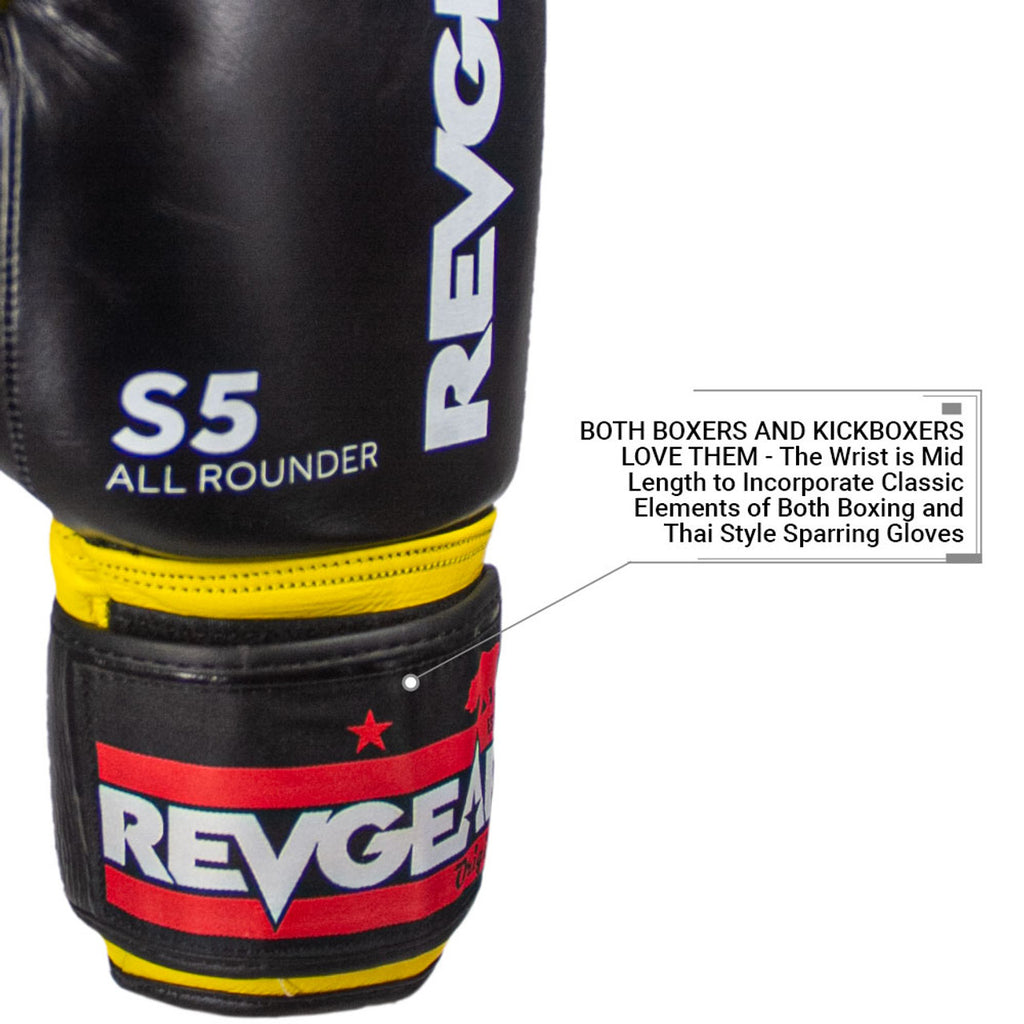 REVGEAR S5 ALL ROUNDER LEATHER BOXING GLOVES BLACK-YELLOW — Takedown ...