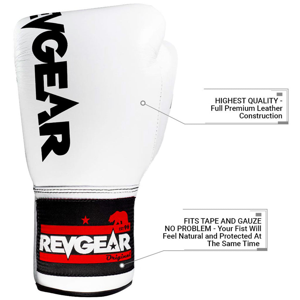 REVGEAR F1 COMPETITOR LACE BOXING GLOVES WHITE — Takedown Distribution